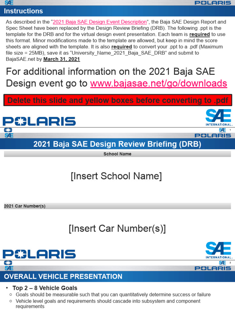 2021 Baja SAE Design Review Briefing Template | PDF