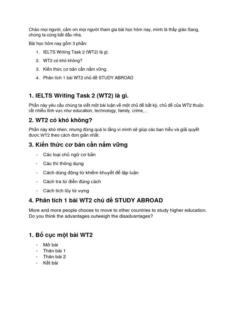 WT2 - Lesson 01 - STUDY ABROAD | PDF