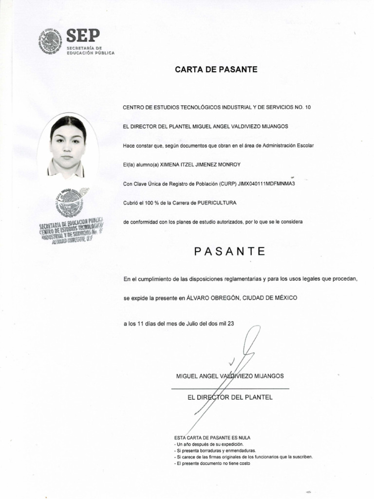 Carta Pasante | PDF