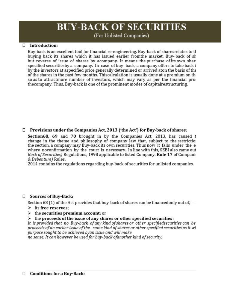 6 Updates Buy Back of Sec | PDF | Share Repurchase | Securities (Finance)