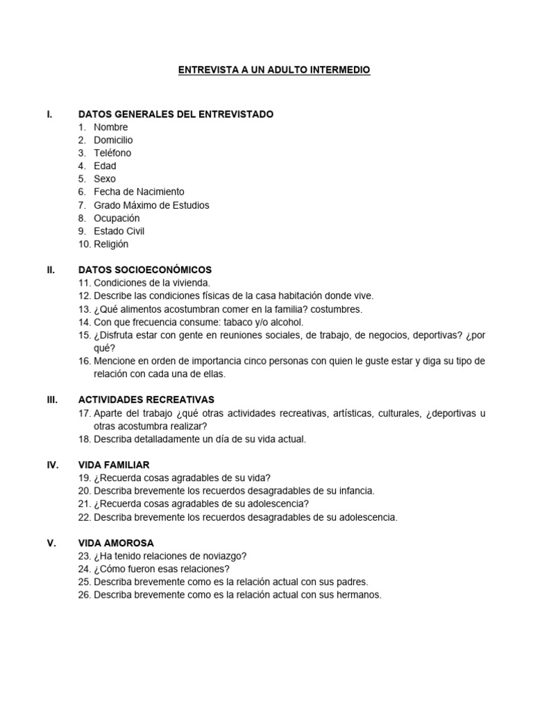 Entrevista A Un Adulto Intermedio | PDF