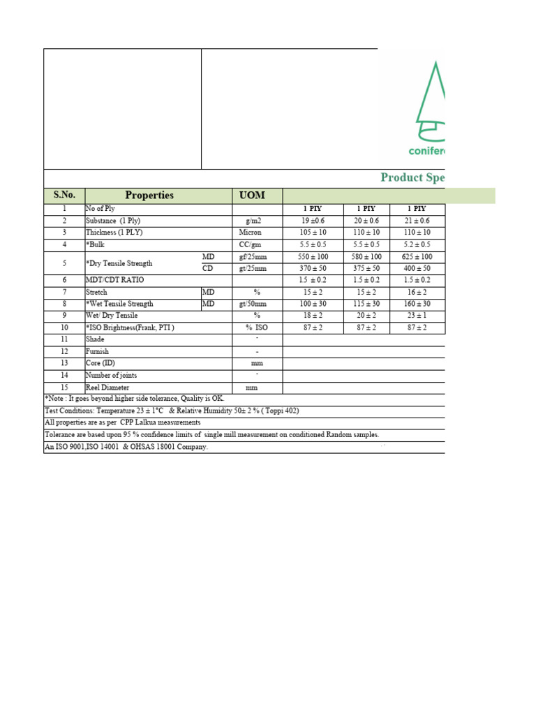 Product Specifications for Napkin Quality | PDF | Secondary Sector Of ...