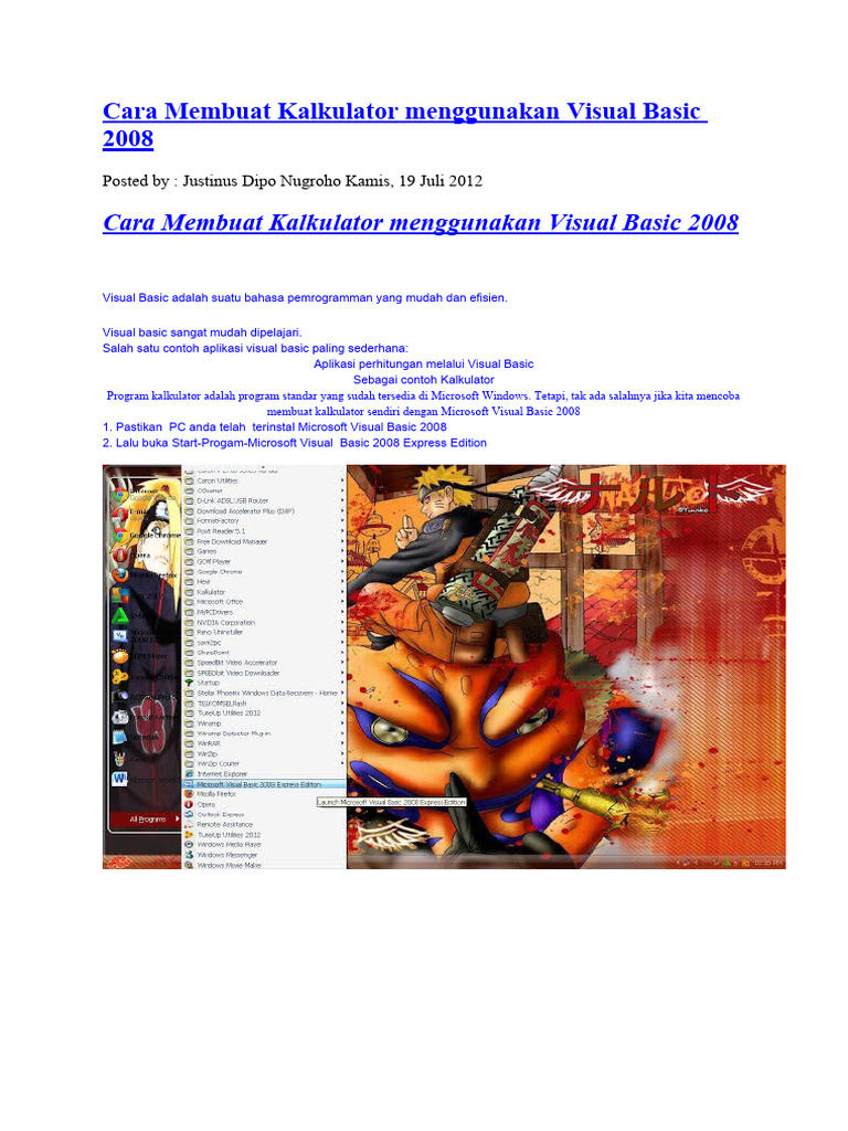 Cara Membuat Kalkulator Menggunakan Visual Basic 2008 | PDF