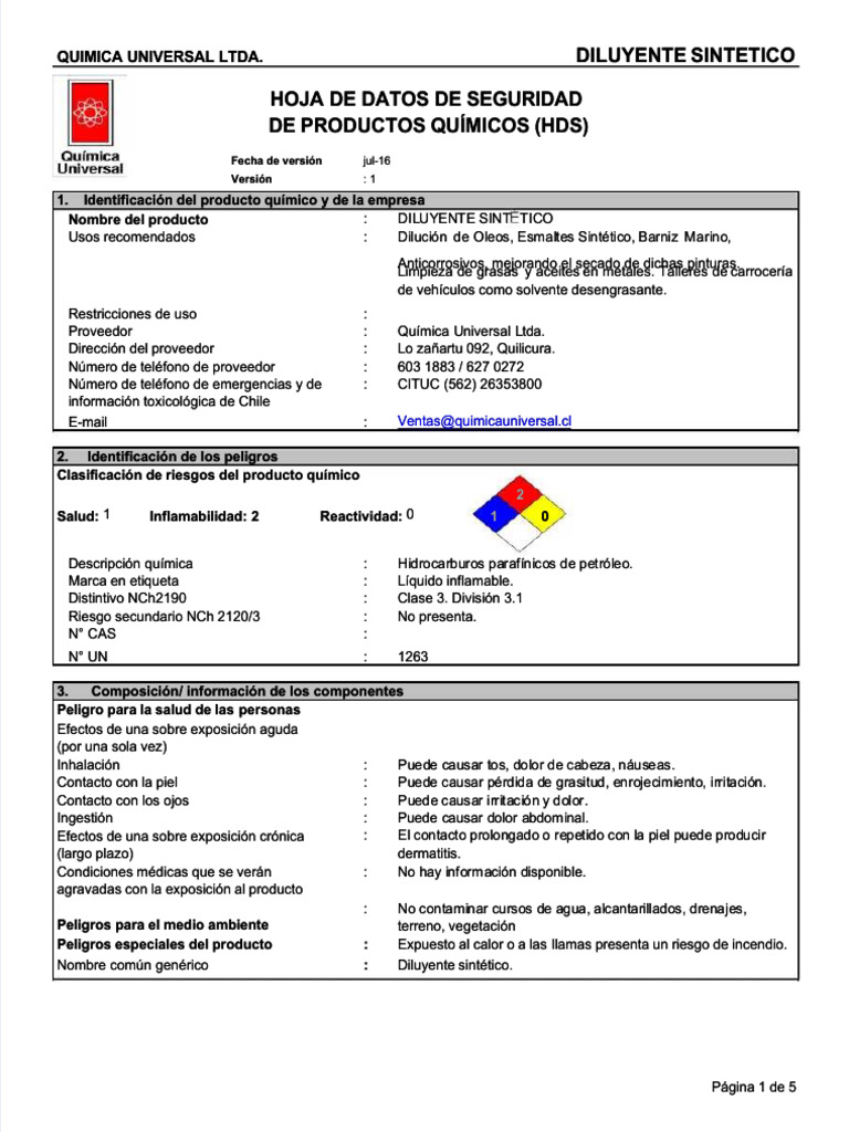 PDF Hds Diluyente Sintetico Compress | PDF | Ciencias fisicas | Naturaleza