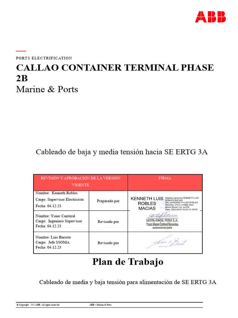 PLAN DE TRABAJO - Cableado de BT y MT ERTG Rev.B | PDF | Tecnología