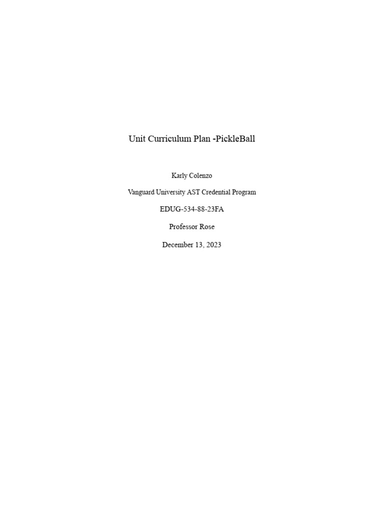 Unit Curriculum Plan - Pickleball | PDF | Career & Growth