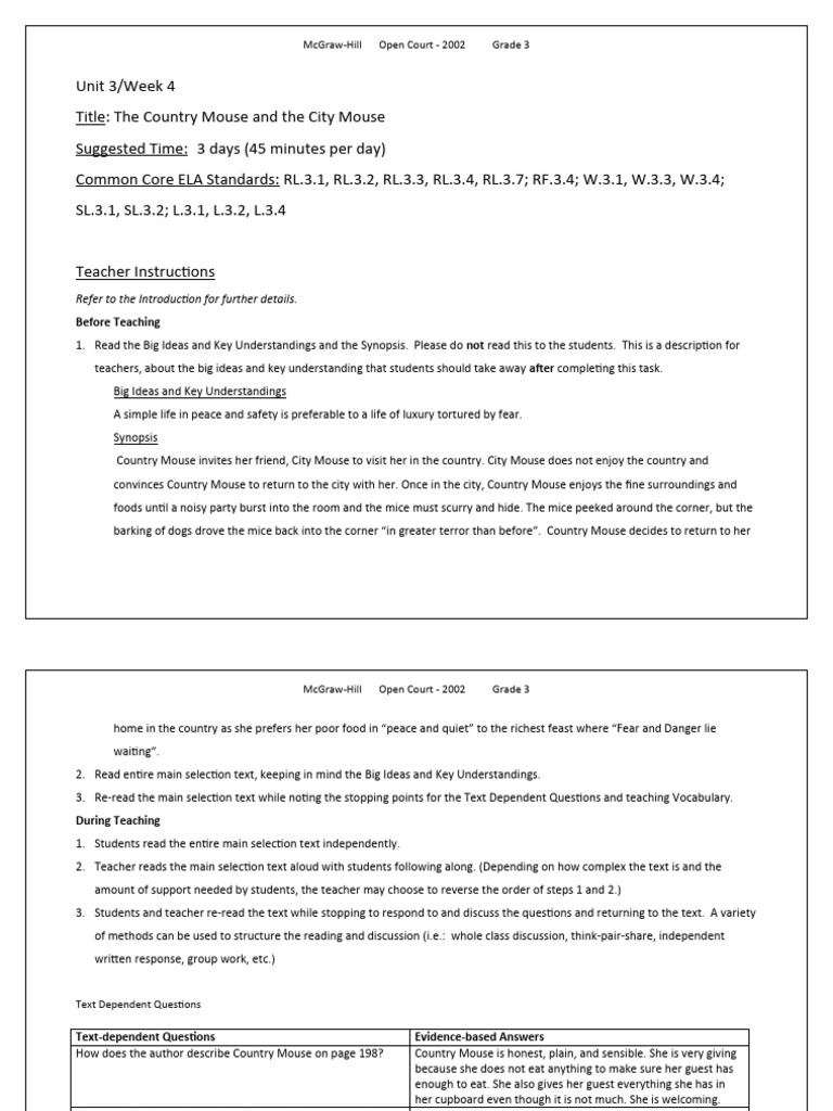 Country Mouse vs. City Mouse Lesson Plan | PDF | Word | Behavior ...