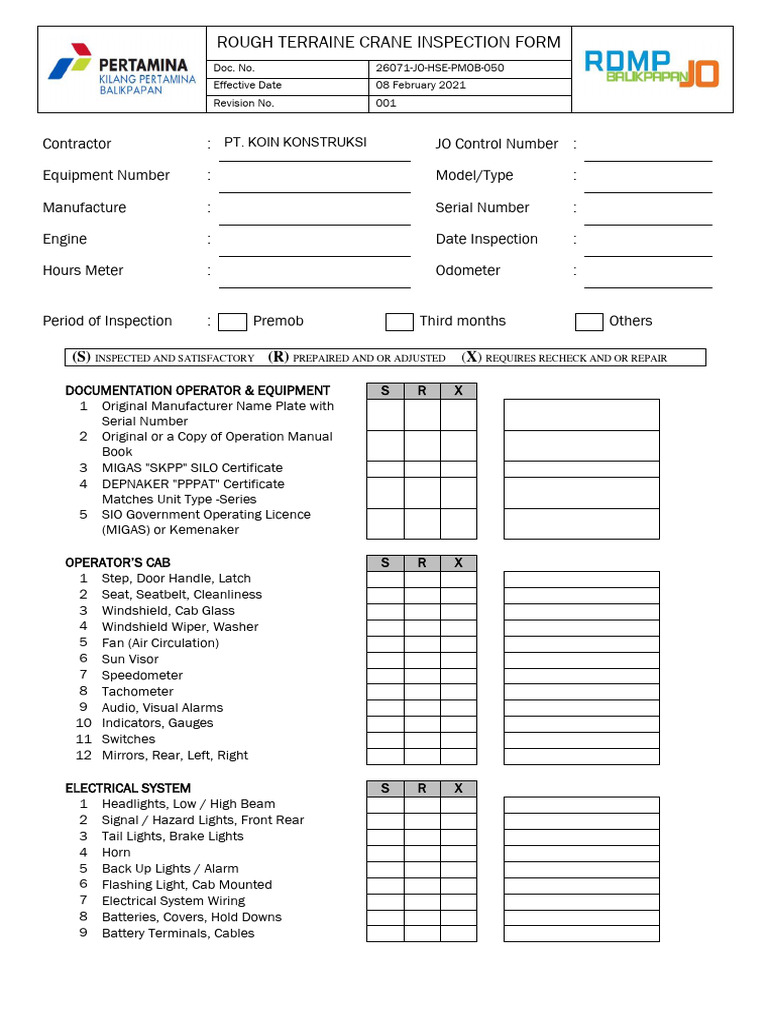 26071-JO-HSE-PMOB-050 RTC Form R001 | PDF | Crane (Machine) | Axle