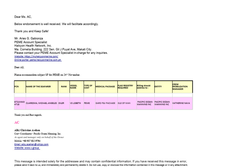PEME Medical Package Endorsement Details | PDF