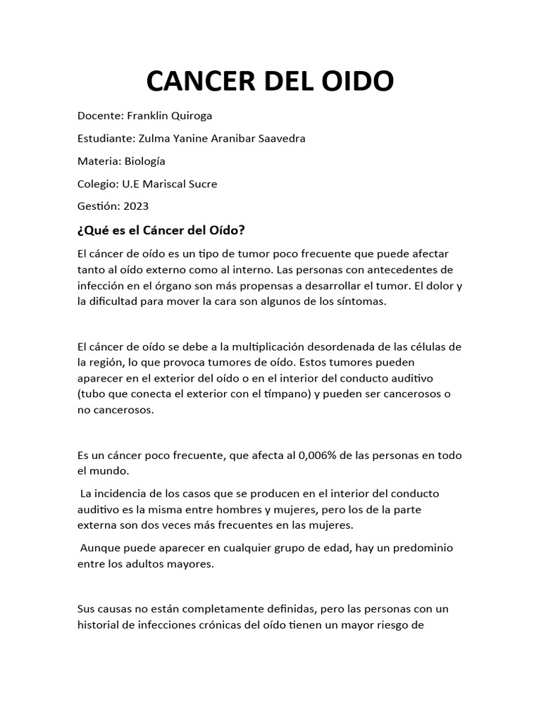 Cáncer de Oído: Guía Completa | PDF | Cáncer | Oído