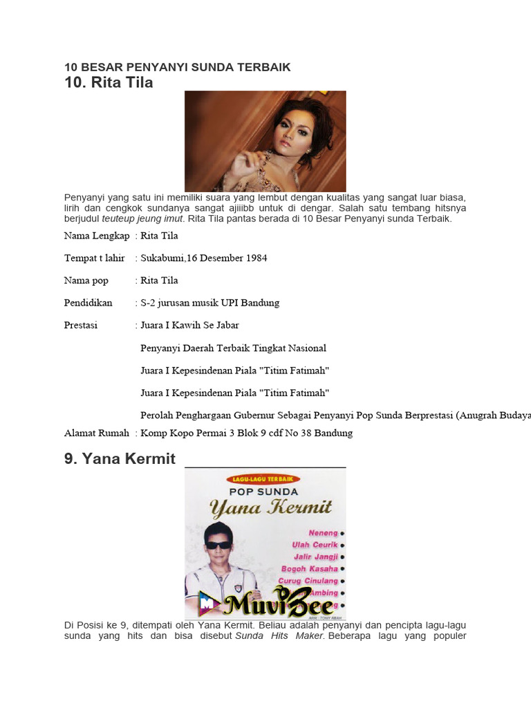10 Penyanyi Sunda Terbaik dan Populer | PDF