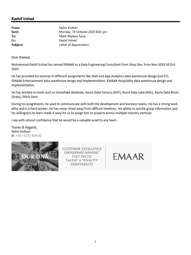 Letter of Appreciation EMAAR | PDF