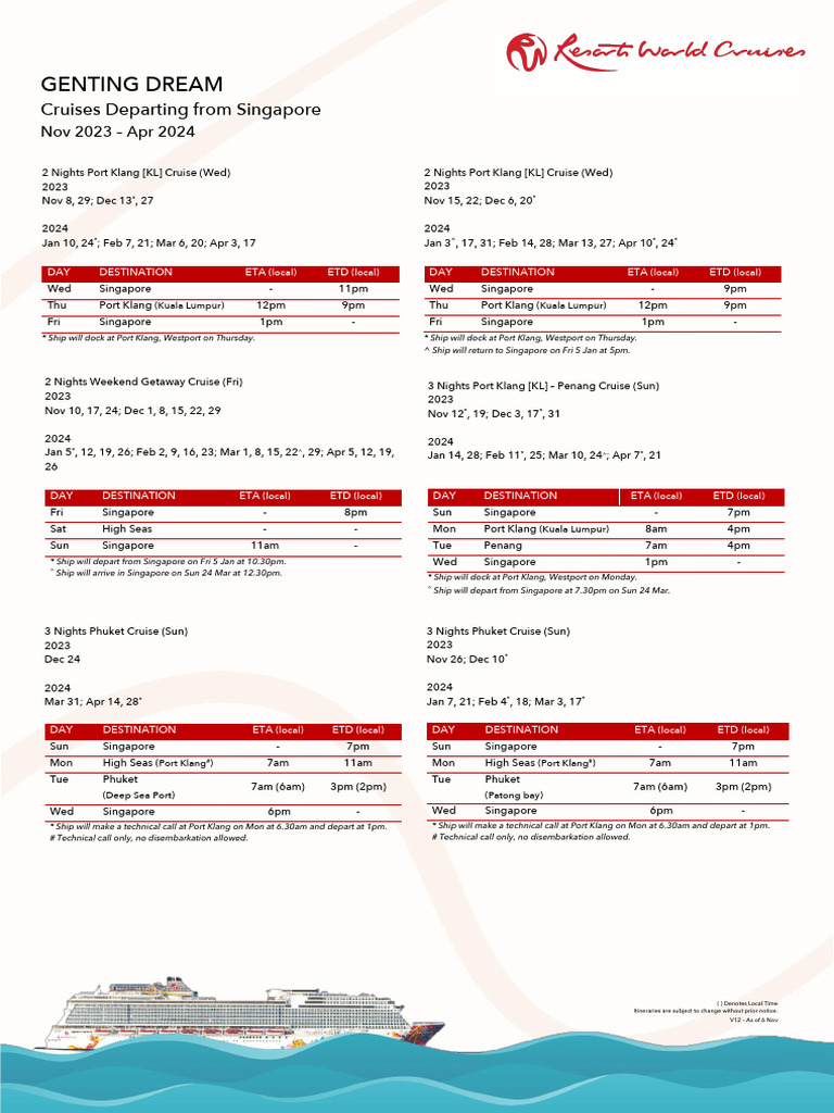 GDR Itinerary Ex Sin & Ex PKG Nov 2023 - Apr 2024 (Update 6 Nov 2023) | PDF | Water Transport ...