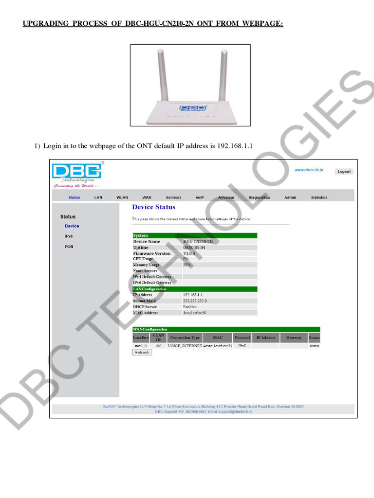 DBC HGU CN210 2N ONT - Upgradation - Guide | PDF