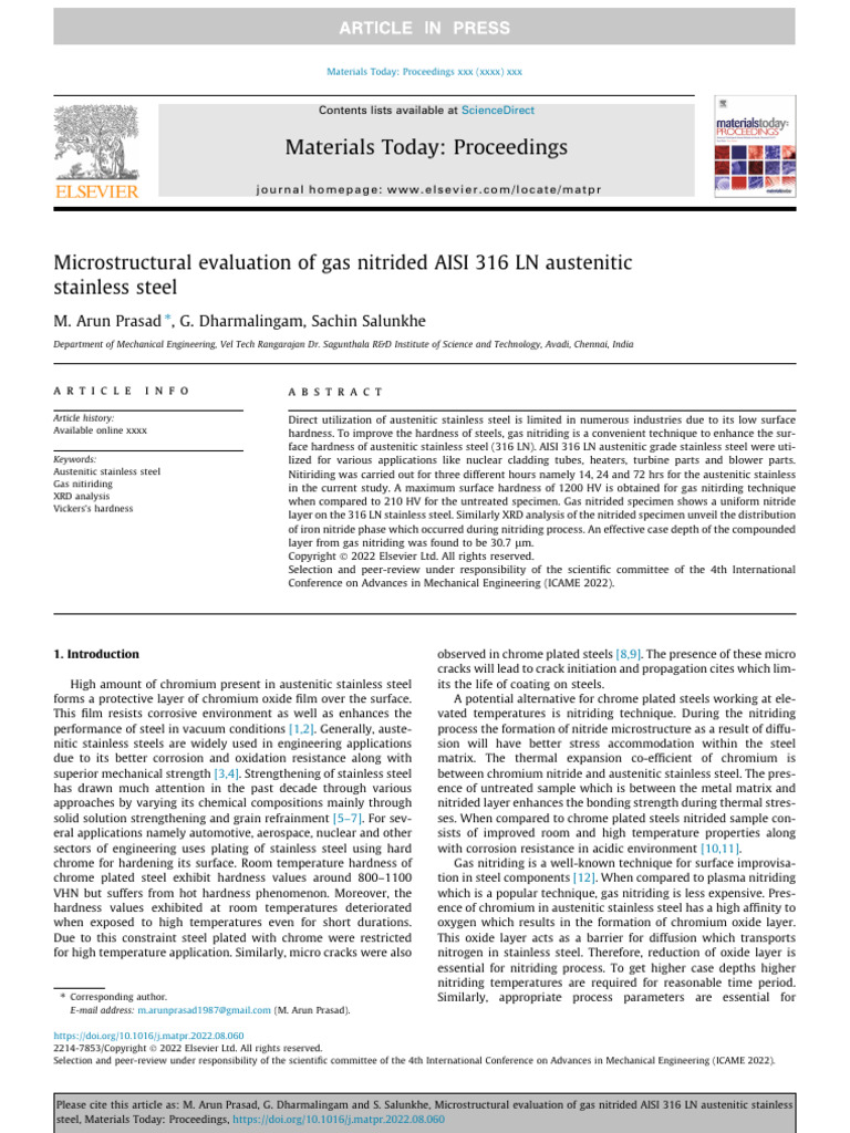 Microstructural Evaluation of Gas Nitrided AISI 316 LN Austenitic | PDF ...