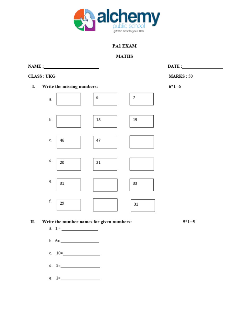 Alchemy Public School PA1 Maths | PDF | Mathematics