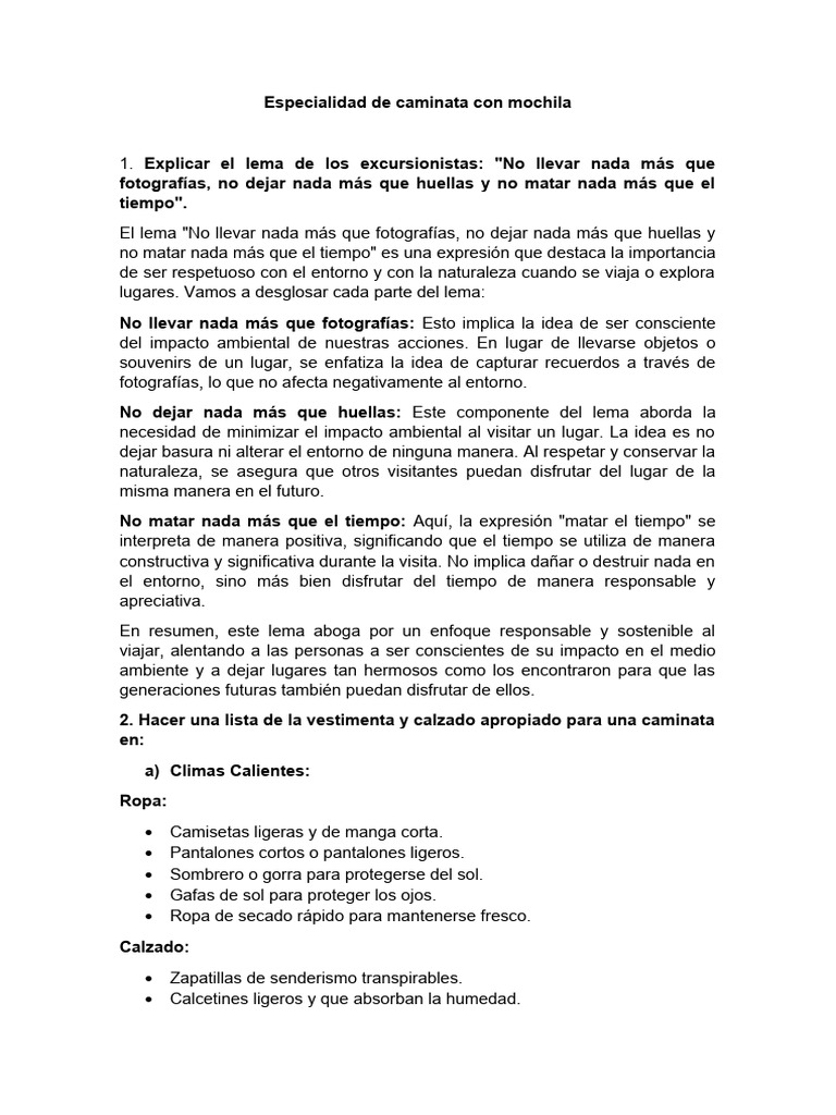 Especialidad de Caminata Con Mochila | PDF | Mochila | Alimentos Especialidad de Caminata Con Mochila | PDF | Mochila | Alimentos
