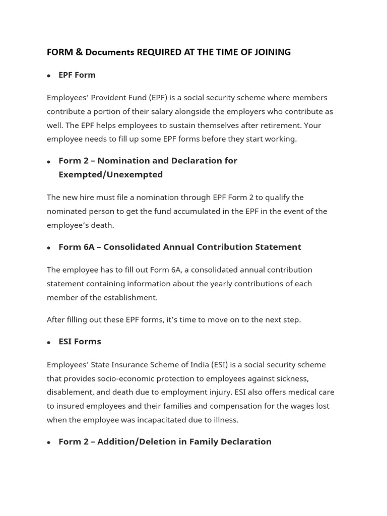 FORM & Documents Required at The Time of Joining | PDF | Employment ...