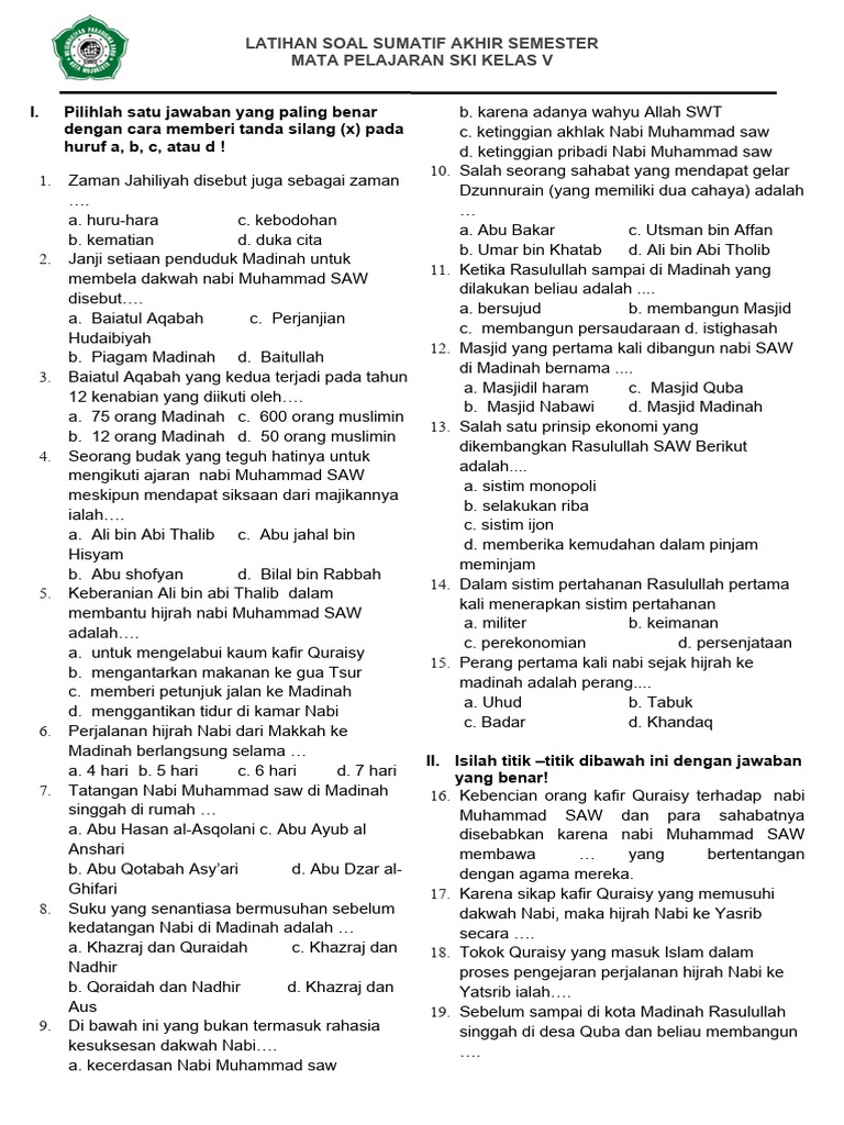 Ski Latihan Soal Sumatif Akhir Semester KLS 5 | PDF