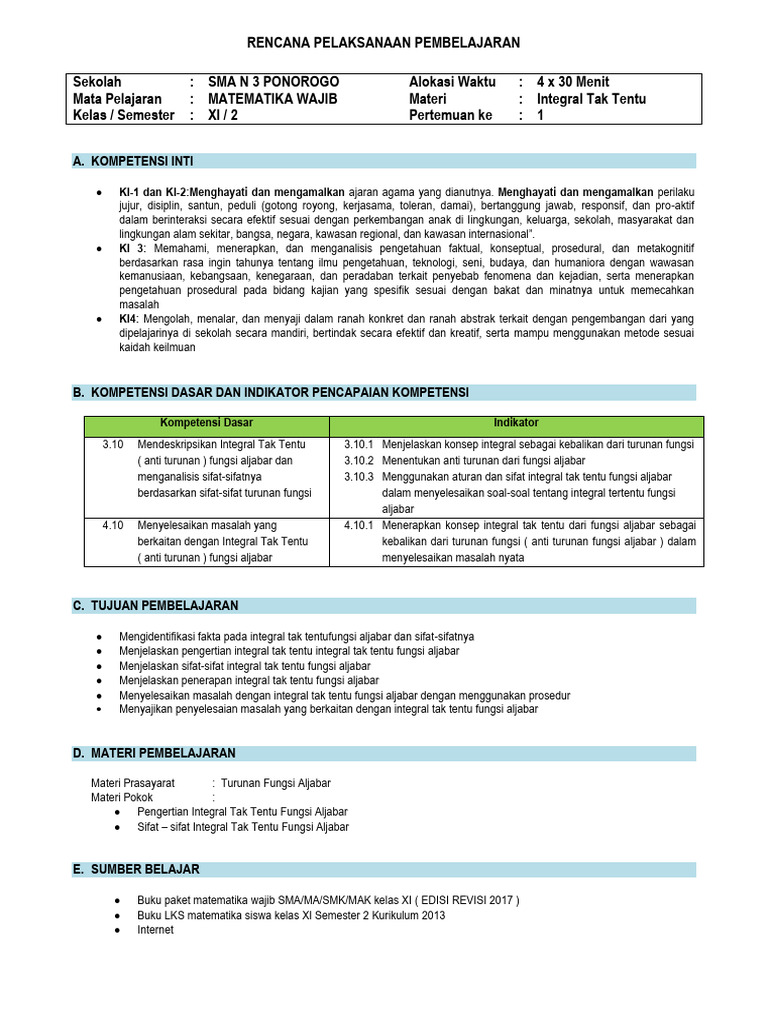 RPP Integral | PDF | Karier & Perkembangan | Seni
