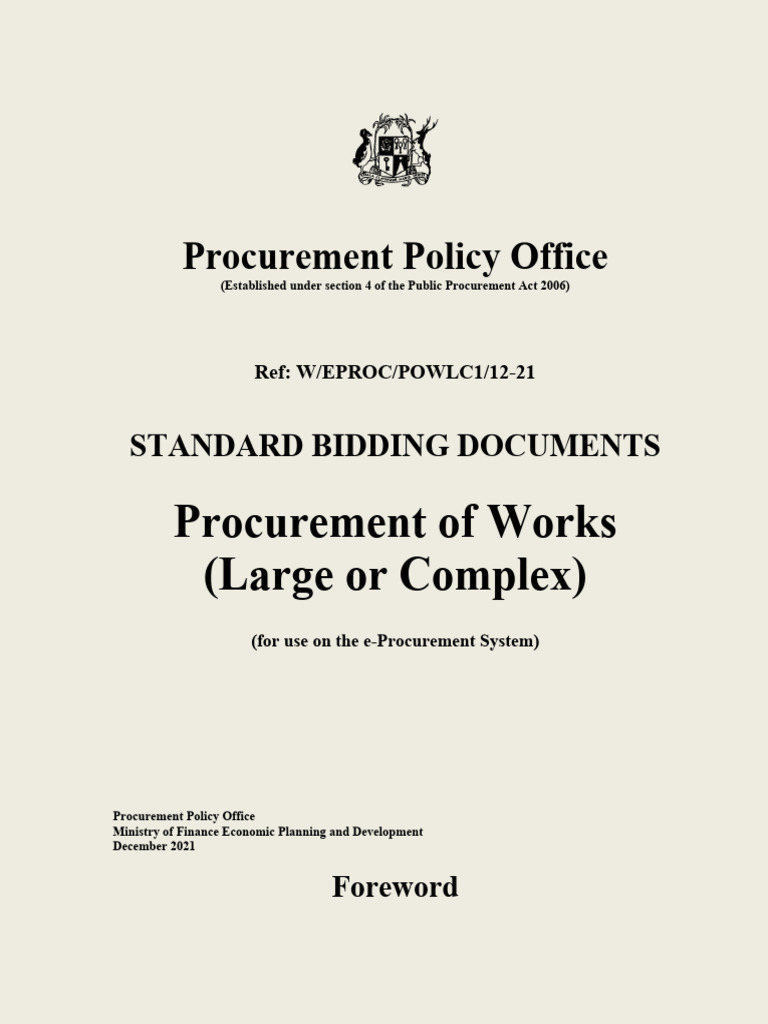 Procurement of Works (Large or Complex) e-SBD | PDF | Procurement | Employment