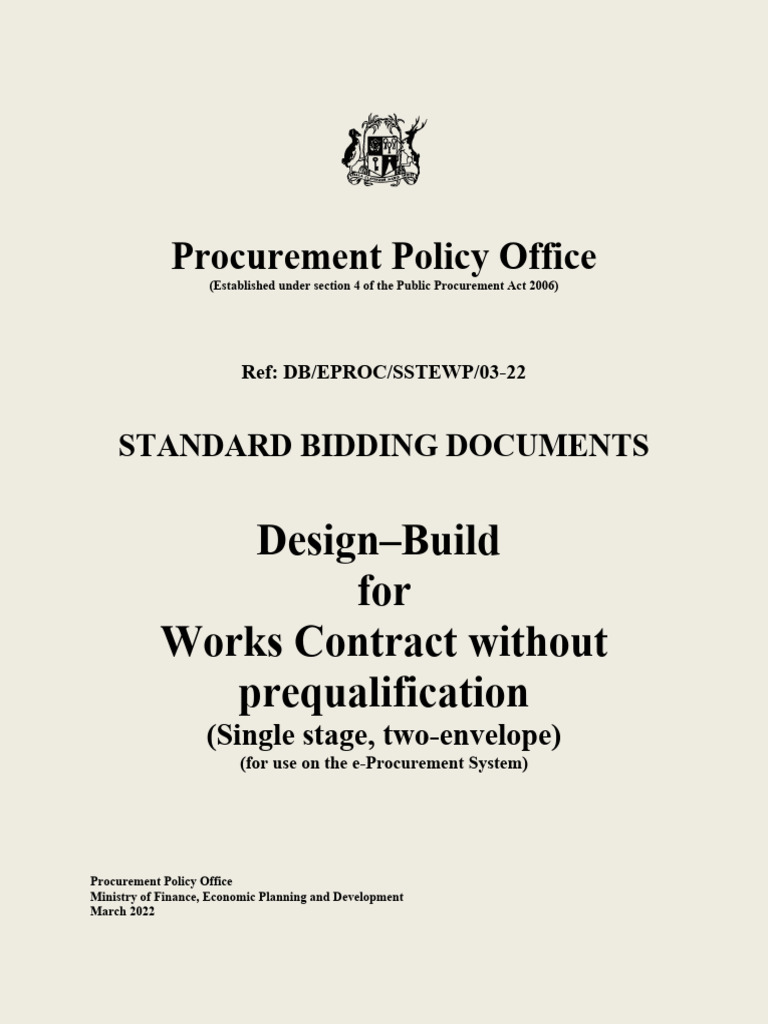 e-D&B Works - Single Stage Without Prequaliifcation (Two Envelopes) | PDF | Procurement | Employment