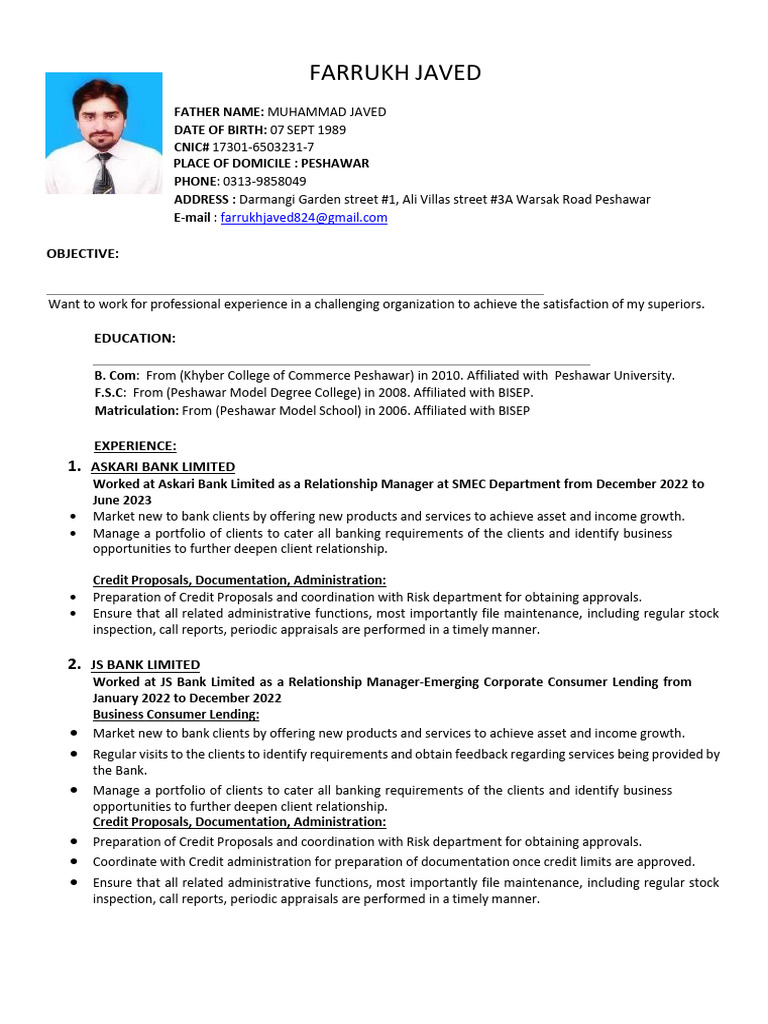 FARRUKH JAVED CV02 Revised | PDF | Banks | Regulatory Compliance
