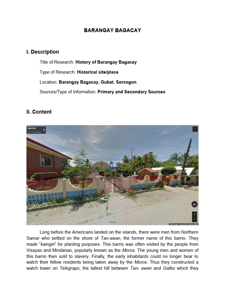 History of Barangay Bagacay | PDF