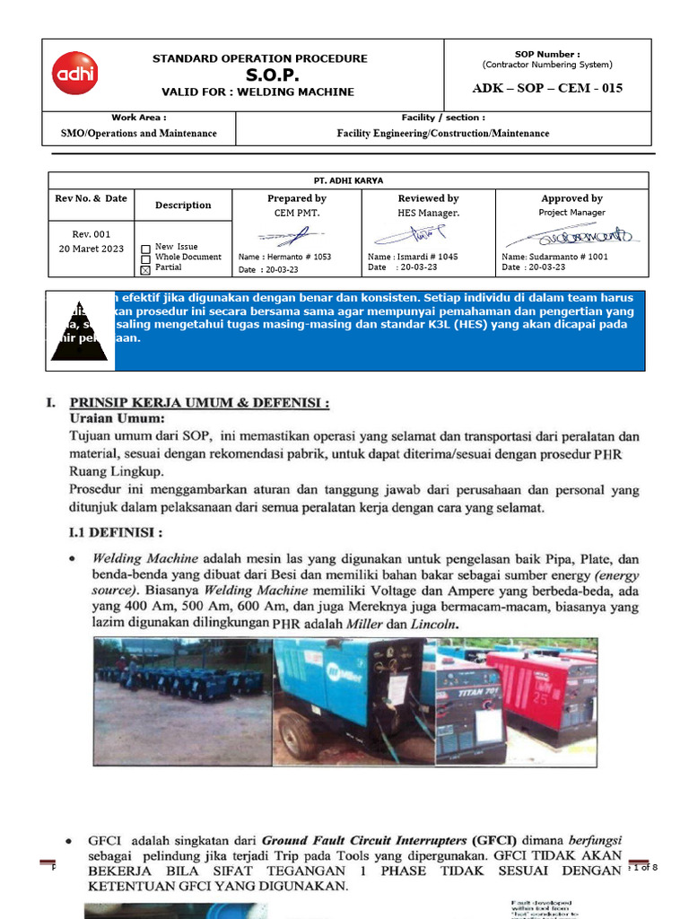 SOP Welding Mechine - PHR 015 Scan | PDF | Business Process | Safety