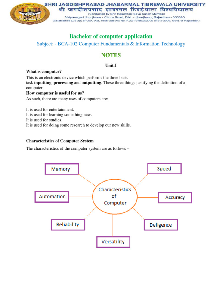 Compute Fundamental Notes Bca I | PDF | Random Access Memory | Computer ...