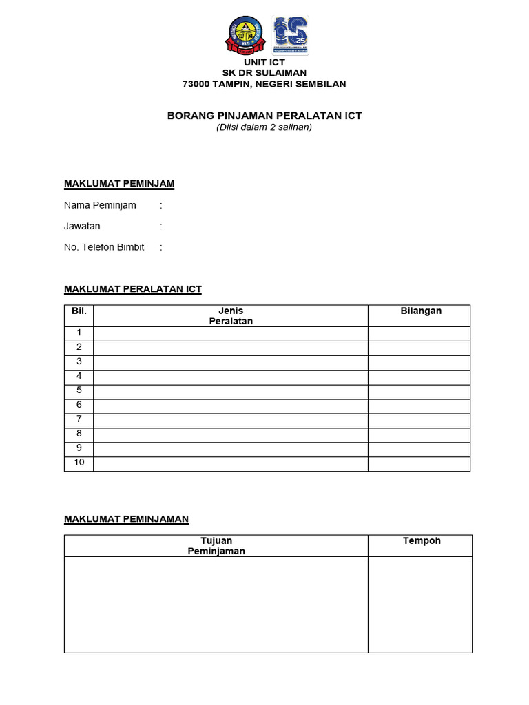 Borang Pinjaman Peralatan ICT SKDS 2023 | PDF