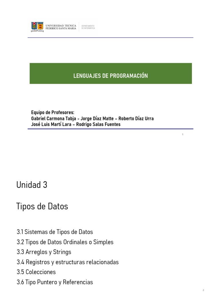 3 Sistemas de Tipos de Datos | PDF | Puntero (Programación de computadora) | Lenguaje de ...