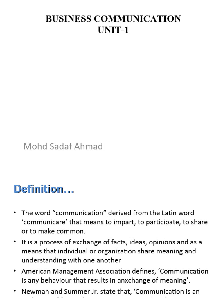 Business Communication Unit-1 | PDF | Nonverbal Communication ...