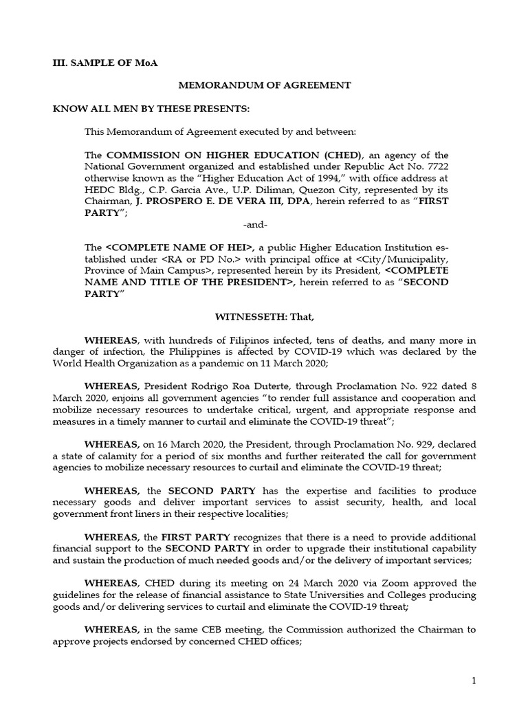 Memorandum of Agreement MOA Template | Download Free PDF | Common Law | Justice