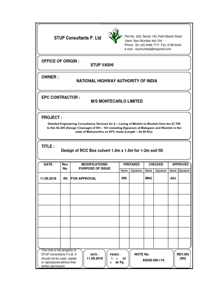 8305E-DN-112 (R0) - Design of RCC Box Culvert 1.5x1.5 - 2mfill - 1 | PDF