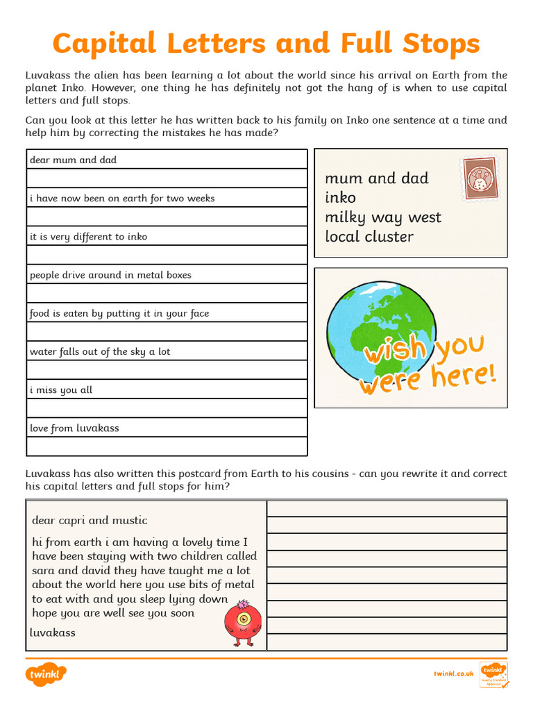 Capital Letters and Full Stops Practice Sheet | PDF