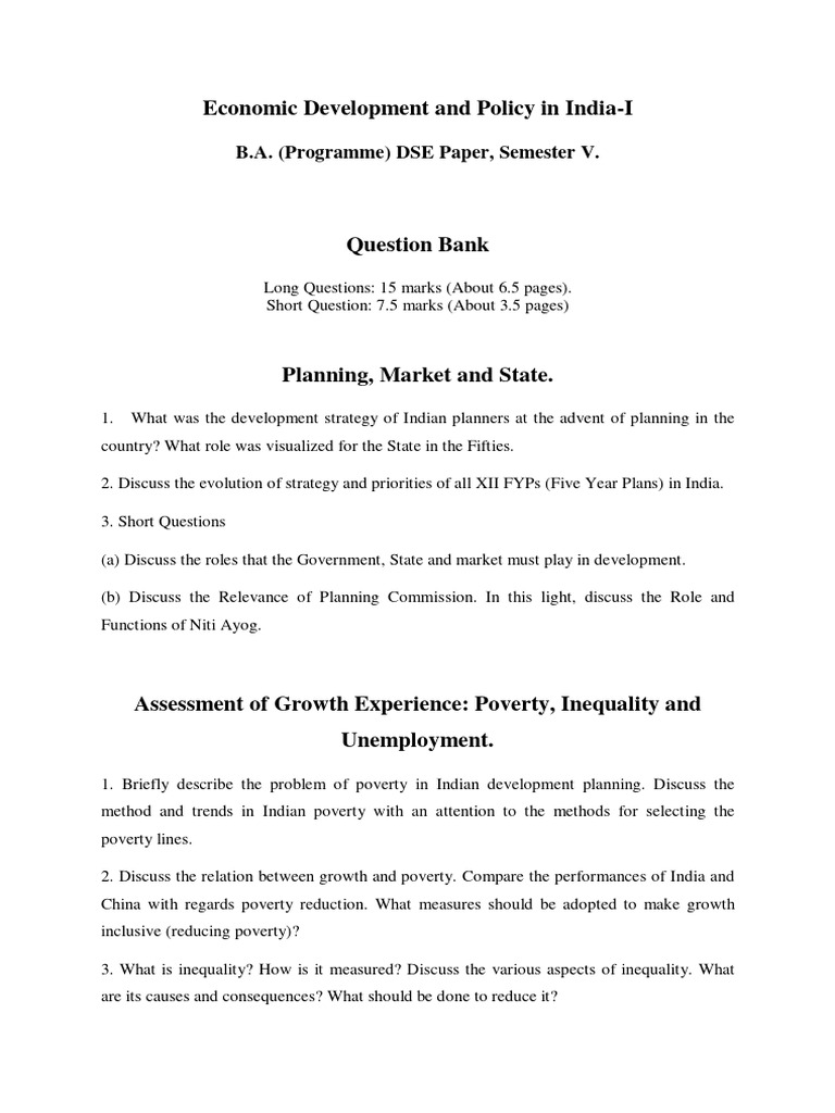 EDP Question Bank VTH Sem Part - 1 | PDF | Economic Growth | Employment EDP Question Bank VTH Sem Part - 1 | PDF | Economic Growth | Employment