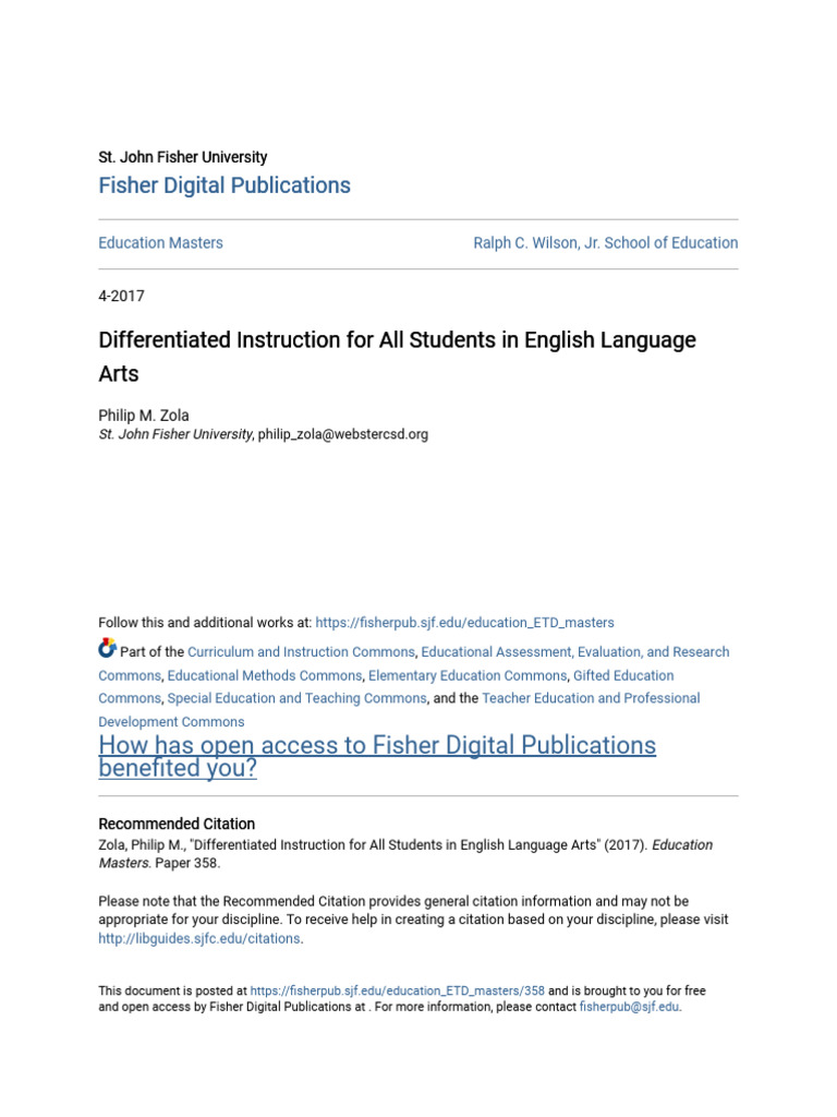 Differentiated Instruction For All Students in English Language A | PDF ...