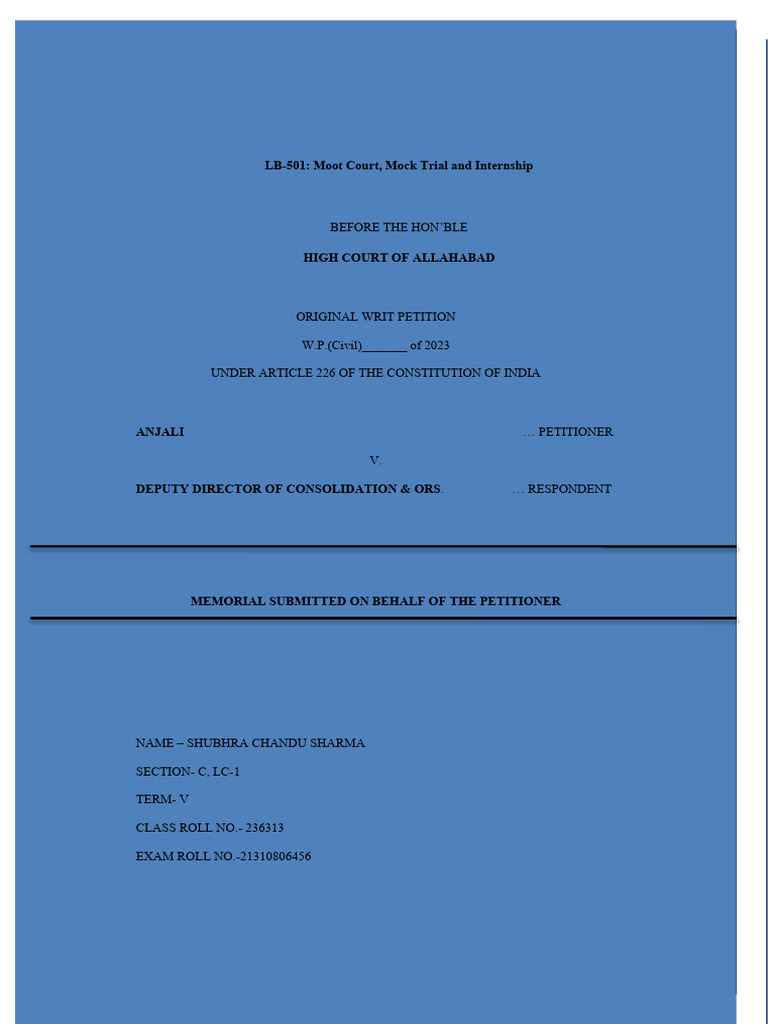 Moot Memorial | PDF | Writ | Supreme Court Of India