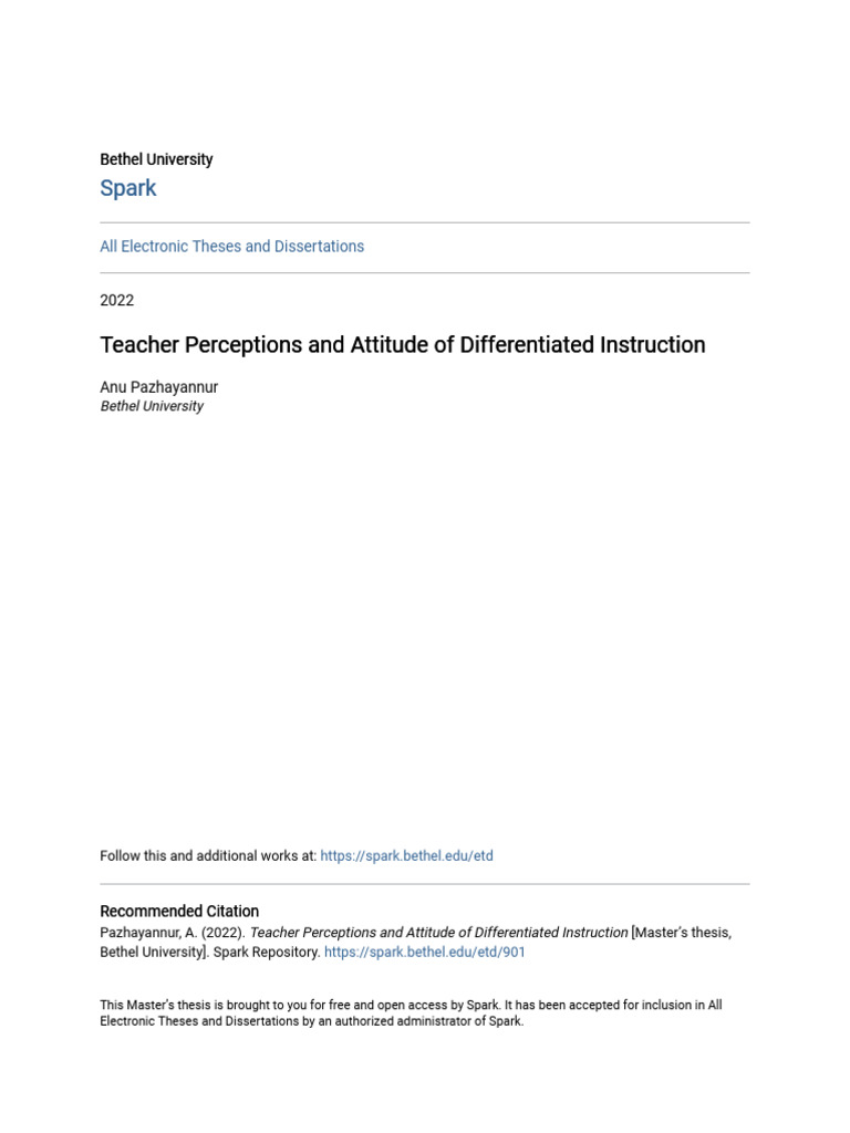 Teacher Perceptions and Attitude of Differentiated Instruction | PDF | Differentiated ...