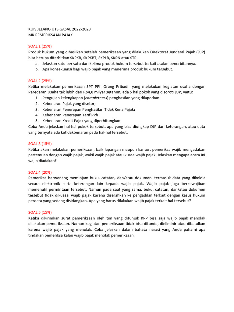 Kuis Uts Pemeriksaan Pajak | PDF