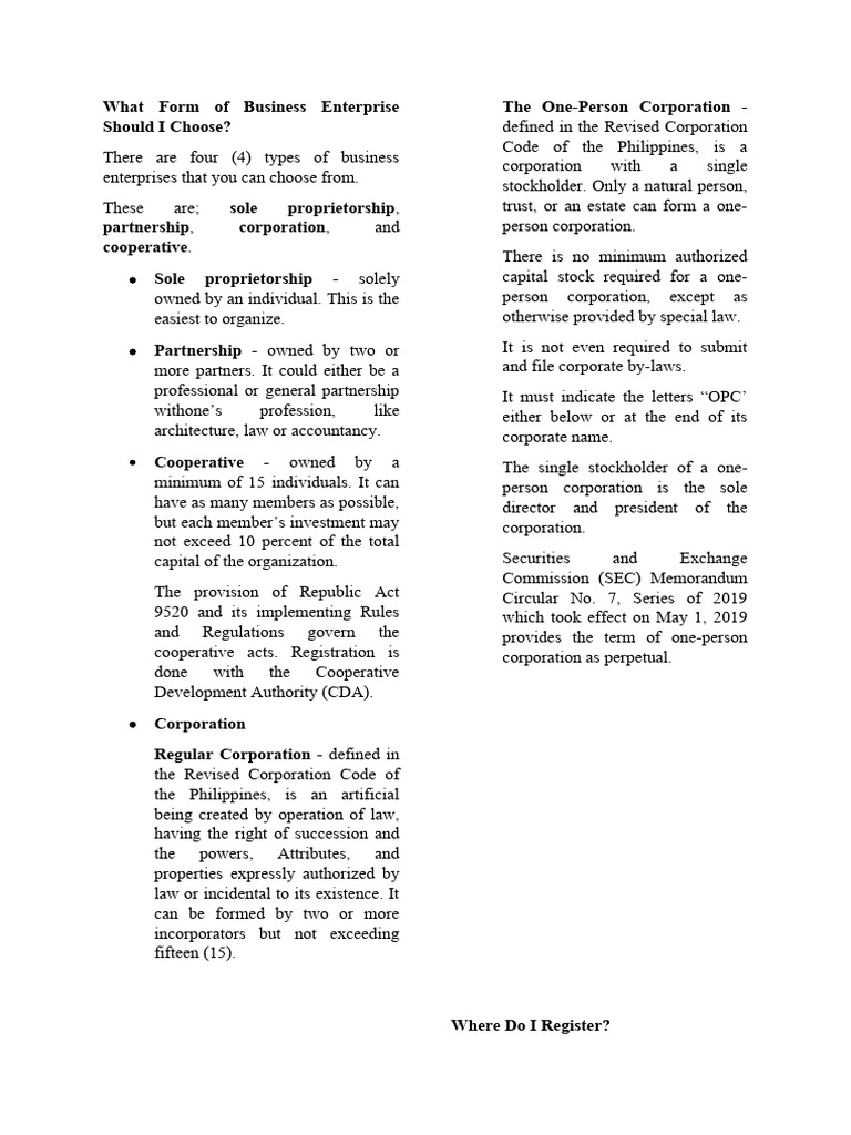 What Form of Business Enterprise Should I Choose | PDF | U.S ... What Form of Business Enterprise Should I Choose | PDF | U.S ...
