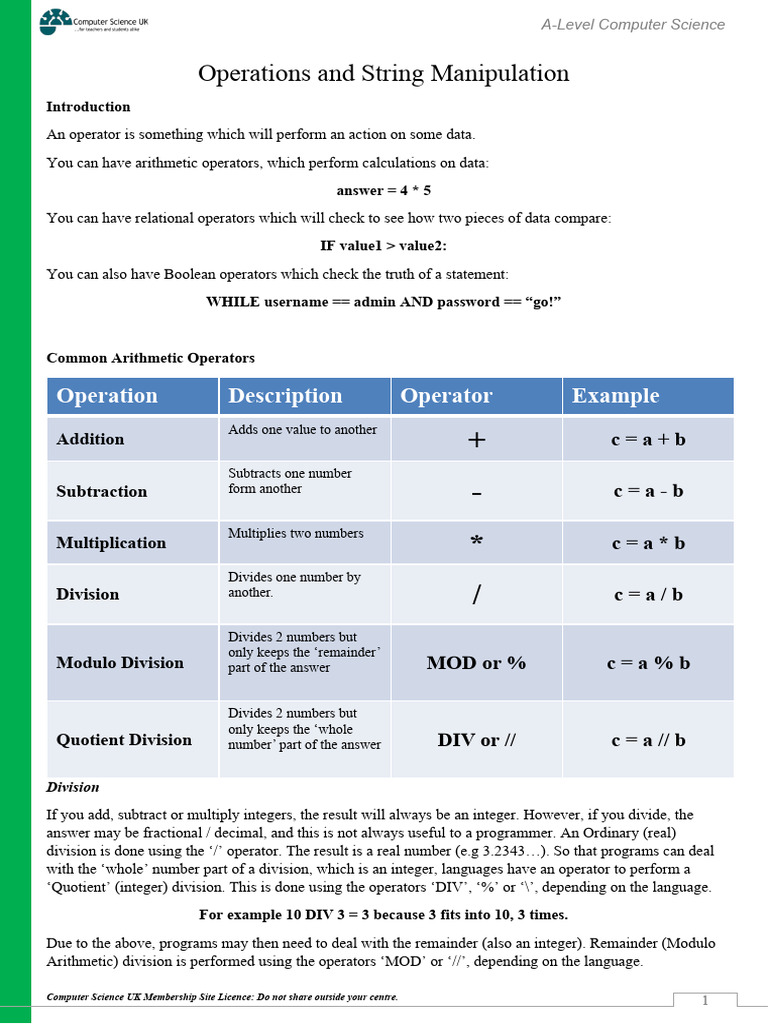 1.2.9 Operations and String Manipulation | PDF