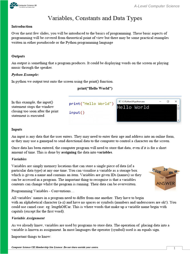 1.2.8.0 Variables, Constants and Data Types | PDF
