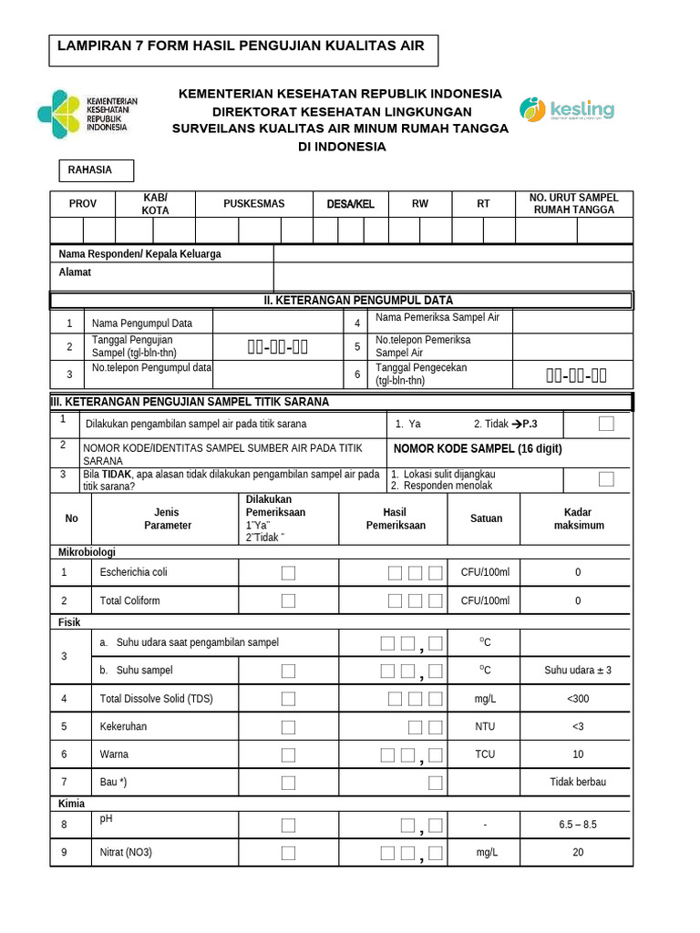Form Pengecekan Kualitas Air Minum | PDF