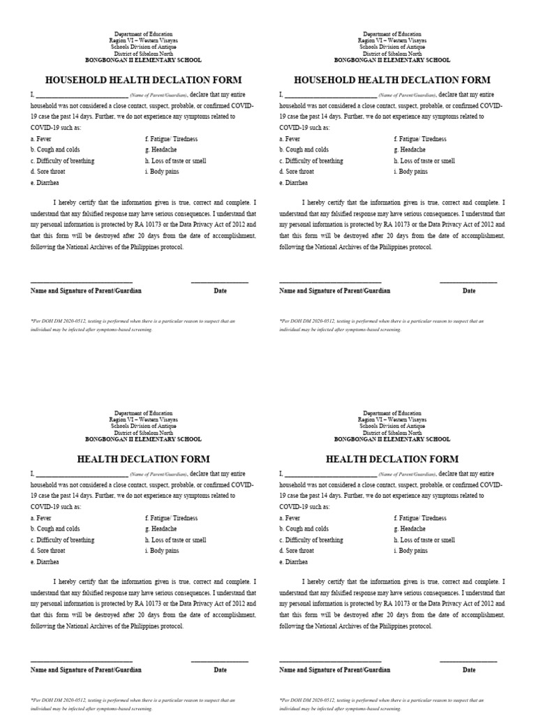 COVID-19 Household Health Declaration Form | PDF | Common Cold | Public Health