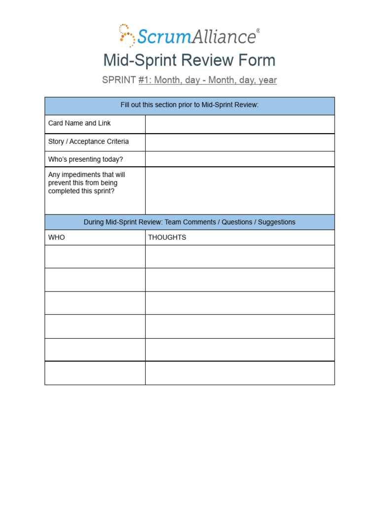 Mid-Sprint Review Form | PDF