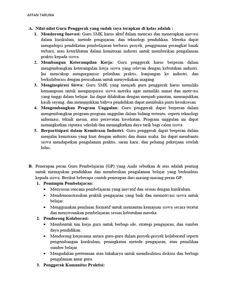 Nilai Dan Contoh Guru Penggerak | PDF | Pengembangan Diri