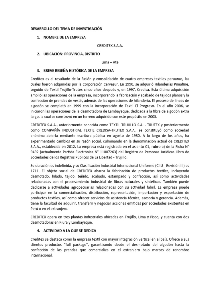 Info de La empresa-CREDITEX | Descargar gratis PDF | Industria textil ...