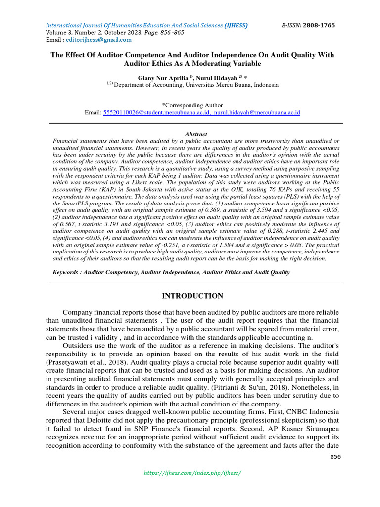 Auditor Competence and Ethics Impact on Quality | PDF | Audit | Coefficient Of Determination